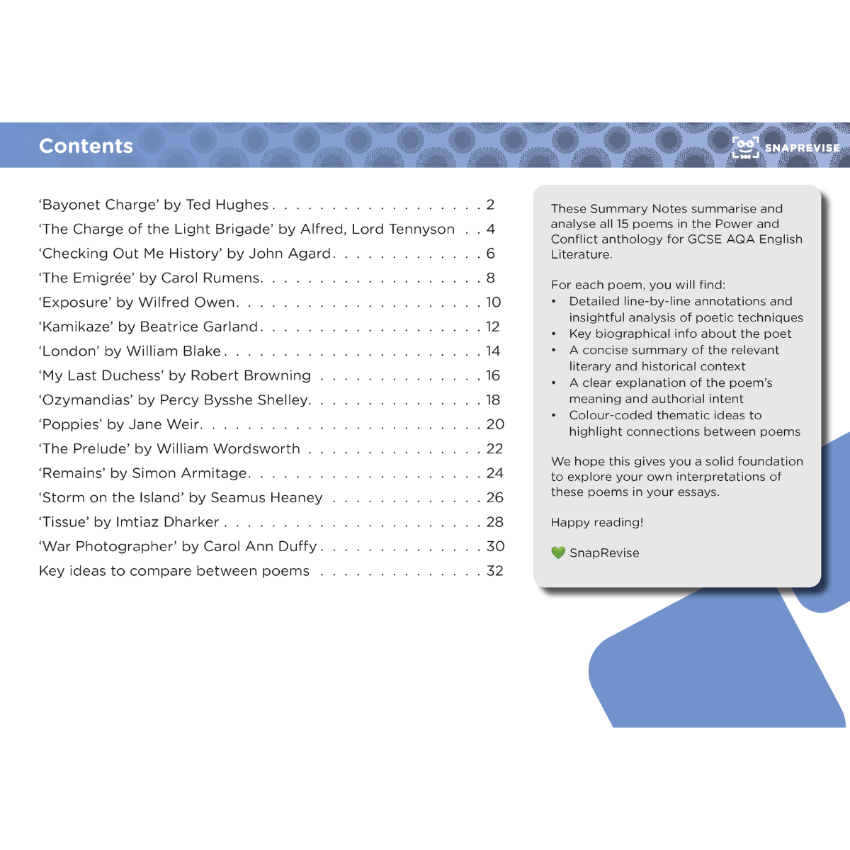 GCSE AQA English Literature: Power and Conflict Poetry Summary Notes ...