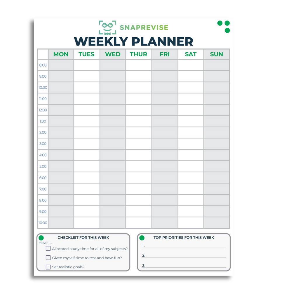 SnapRevise Weekly Planner